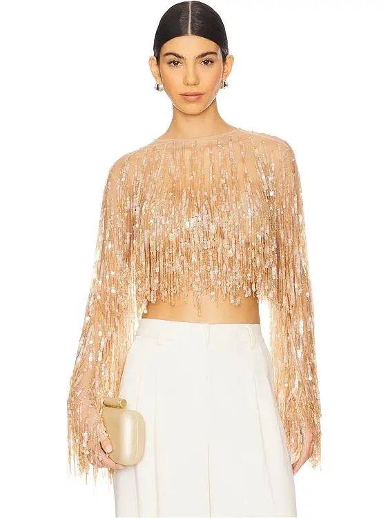 Lapointe Fringe Sequin Crop Top - Oat