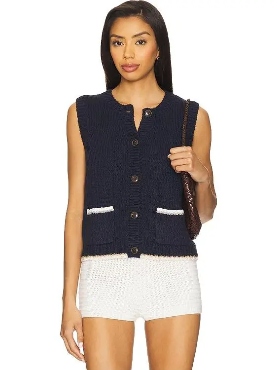 Autumn Cashmere Button Front Vest Top - Navy Combo