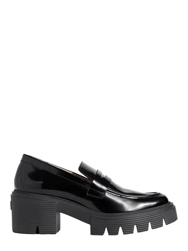 STUART WEITZMAN Soho Glossed Leather Platform Loafers - Black