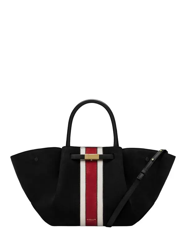 DEMELLIER The New York Satchel - Black Suede & Berry Suede