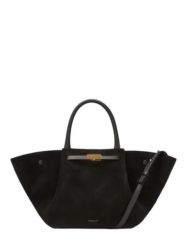 DEMELLIER The New York Satchel - Black Suede & Black Smooth