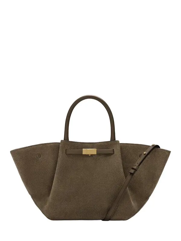 DEMELLIER The New York Satchel - Deep Khaki Perforated Suede
