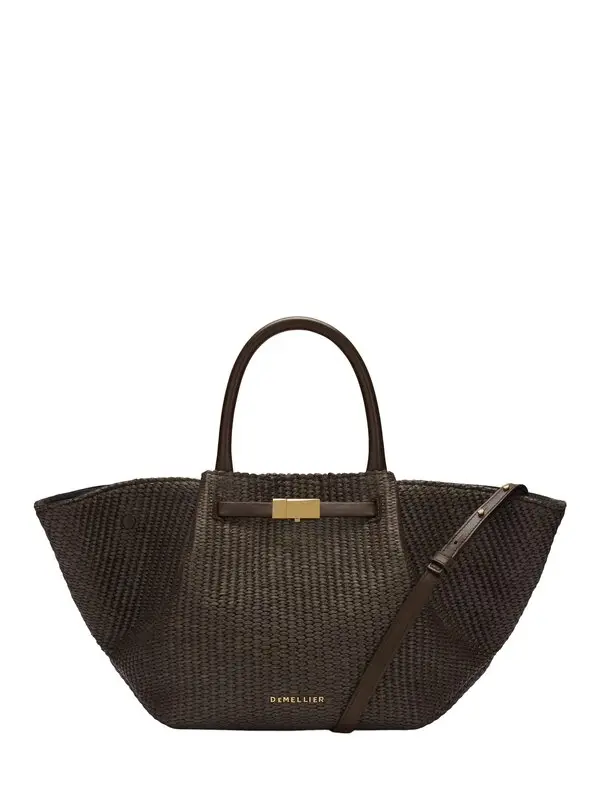 DEMELLIER The New York Satchel - Espresso Raffia & Espresso Smooth