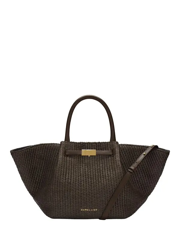 DEMELLIER The New York Satchel - Espresso Raffia & Espresso Smooth