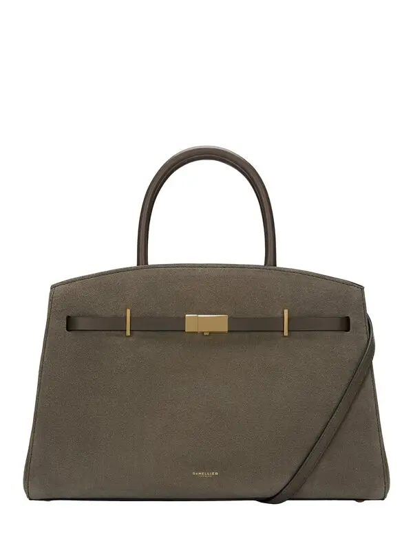 DEMELLIER The Hudson Bag - Deep Olive Suede & Deep Olive Smooth