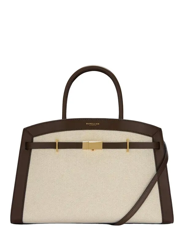 DEMELLIER The Hudson Bag - Salt & Pepper Canvas Mocha Smooth