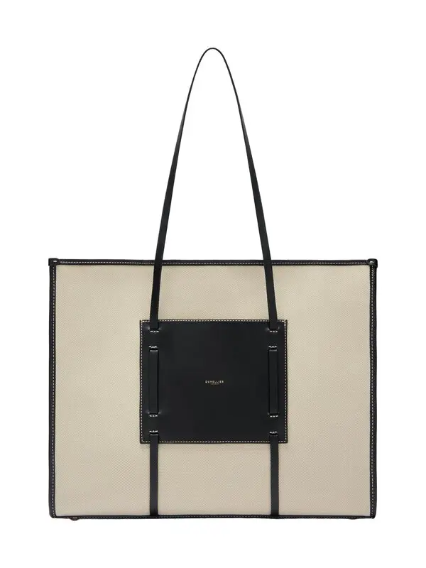 DEMELLIER The Capri Tote - Salt & Pepper Canvas Black Smooth