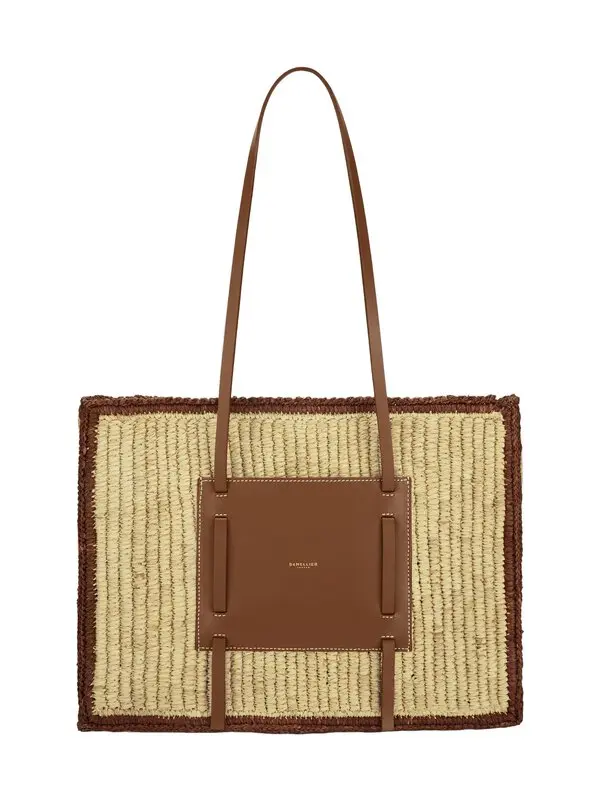 DEMELLIER The Capri Canvas Tote - Natural Raffia & Tan Smooth