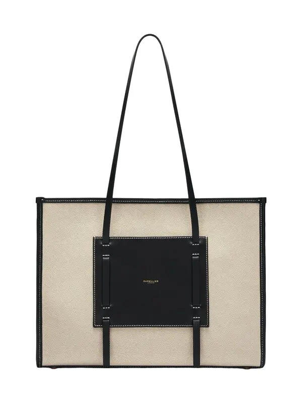 DEMELLIER The Capri Canvas Tote - Salt & Pepper Canvas Black Smooth
