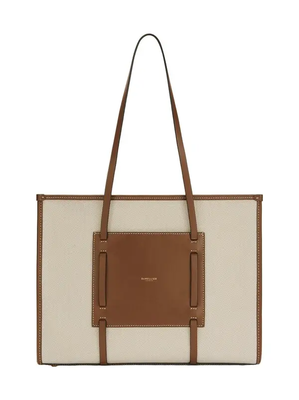 DEMELLIER The Capri Canvas Tote - Salt & Pepper Canvas Tan Smooth