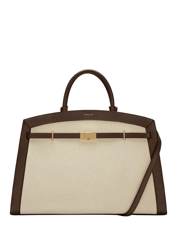 DEMELLIER The Hudson Bag - Salt & Pepper Canvas Mocha Smooth