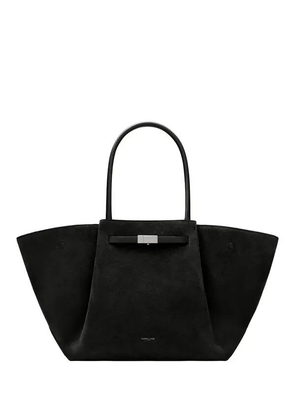 DEMELLIER The New York Tote Bag - Black Suede With Silver Hardware