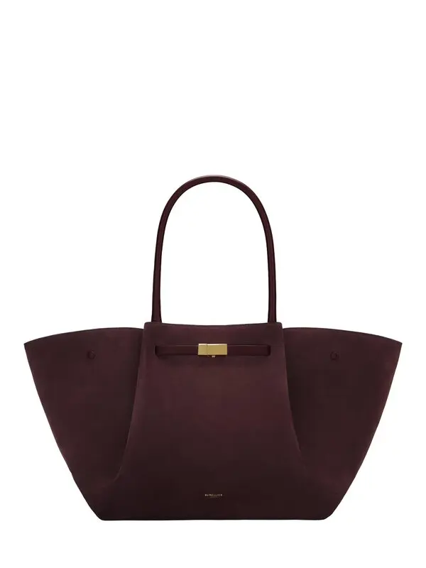 DEMELLIER The New York Tote Bag - Burgundy Suede & Burgundy Smooth