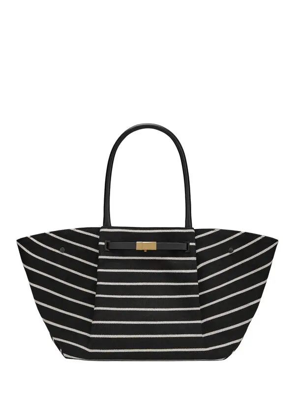 DEMELLIER The New York Tote Bag - Ecru Striped Black Canvas