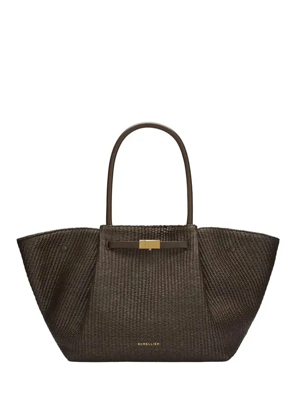 DEMELLIER The New York Tote Bag - Espresso Raffia & Espresso Smooth