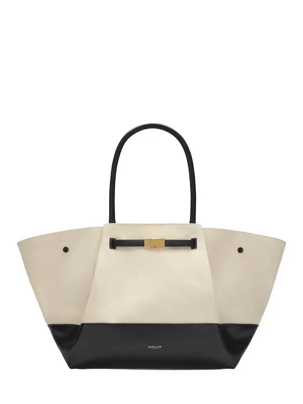 DEMELLIER The New York Tote Bag - Salt & Pepper Canvas Black Smooth