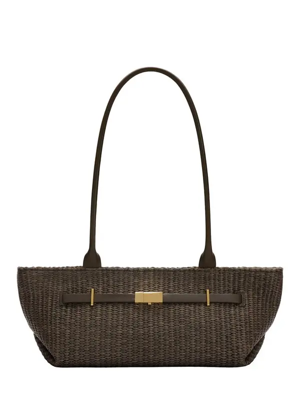 DEMELLIER The New York Shoulder Bag - Espresso Raffia