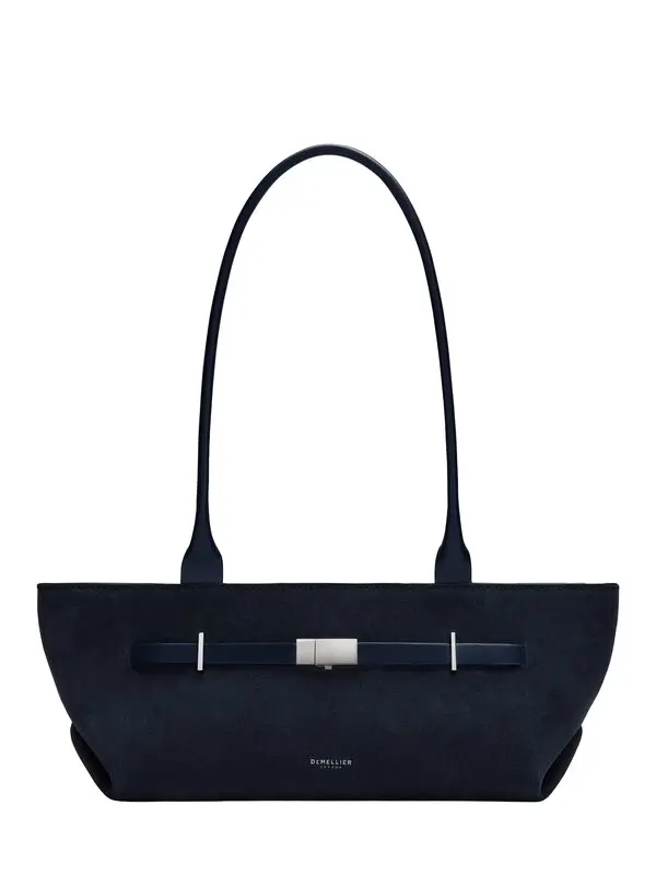 DEMELLIER The New York Shoulder Bag - Midnight Blue Suede & Midnight Blue Smooth
