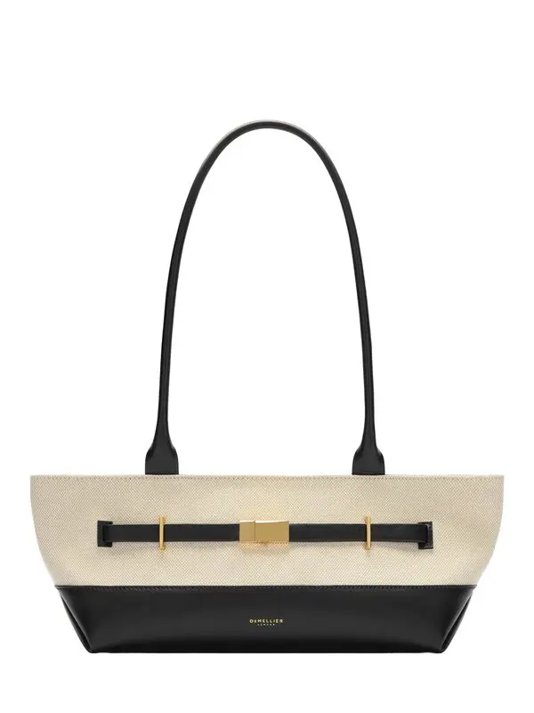 DEMELLIER The New York Shoulder Bag - Salt & Pepper Canvas Black Smooth