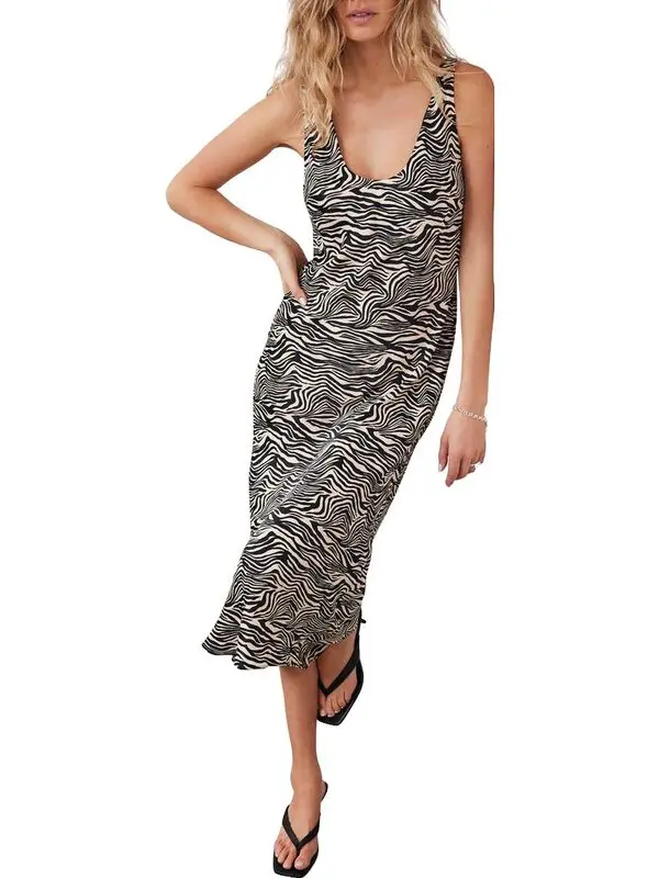 Mint Velvet Animal Print Satin Slip Midi Dress - Black