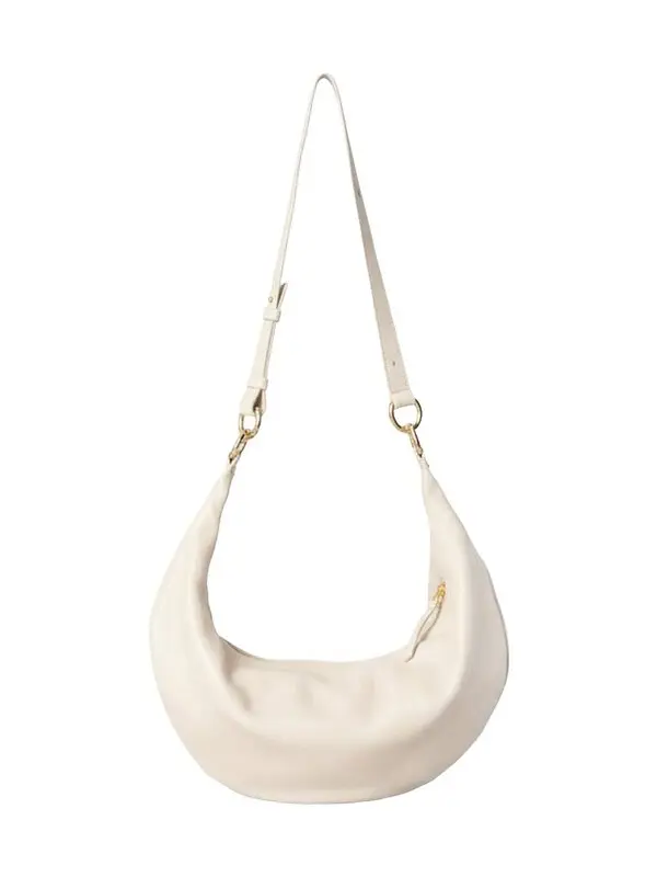 HYER GOODS Leather Convertible Hobo Crescent Ring Bag - Off-white