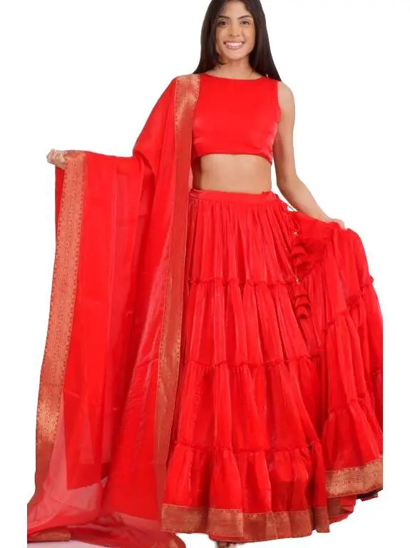 RAAS Tiered Lehenga Choli Set - Red