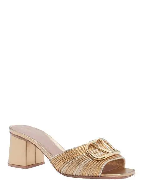 Valentino Garavani Vlogo Signature Metallic Slide Sandal - Gold