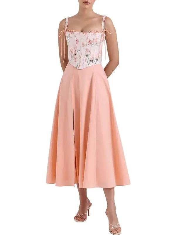 House Of Cb Sade Gathered Corset Cocktail Dress - Tropical Peach