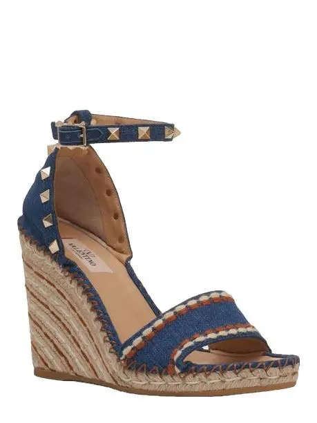 Valentino Garavani Rockstud Espadrille Wedge Sandal - Bright Blue