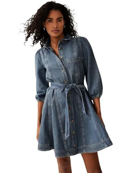 Mint Velvet Denim Mini Shirt Dress - Blue