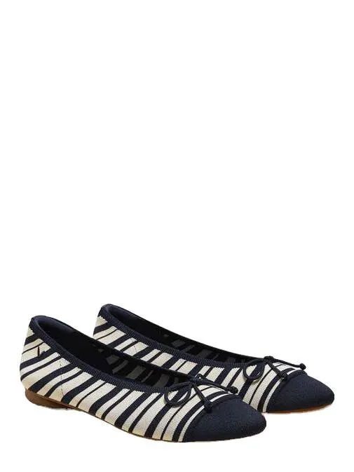 Vivaia Almond-toe Bow Flats - Navy Ivory Multi Stripe