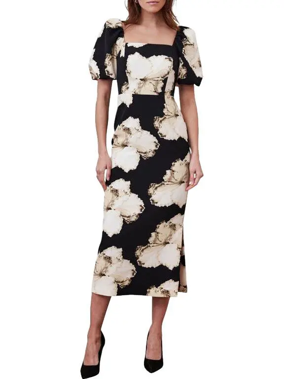 Mint Velvet Printed Midi Dress - Black