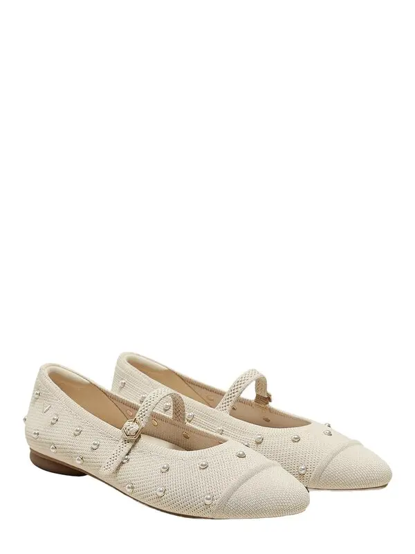 Vivaia Almond-toe Mary Jane Flats - Cream Ivory Pearls