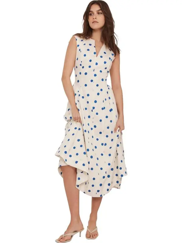 Mint Velvet Spot Print Sleeveless Midi Dress - Blue