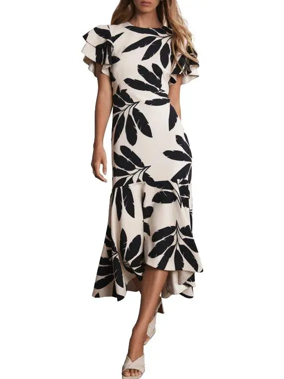 Mint Velvet Palm Print Midi Dress - Neutral