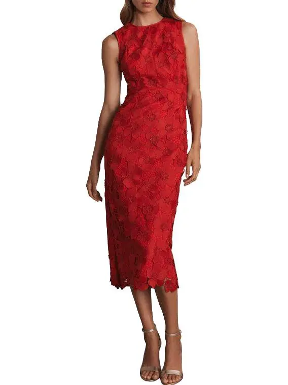 Mint Velvet Lace Shift Midi Dress - Red