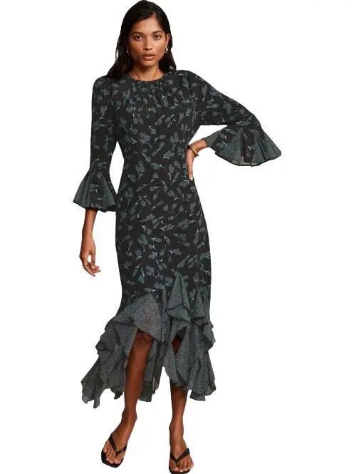 Mint Velvet Print Midi Dress - Black