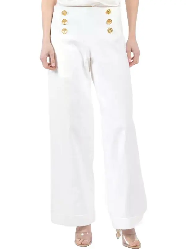 Françoise Buttoned Cotton Trousers - White