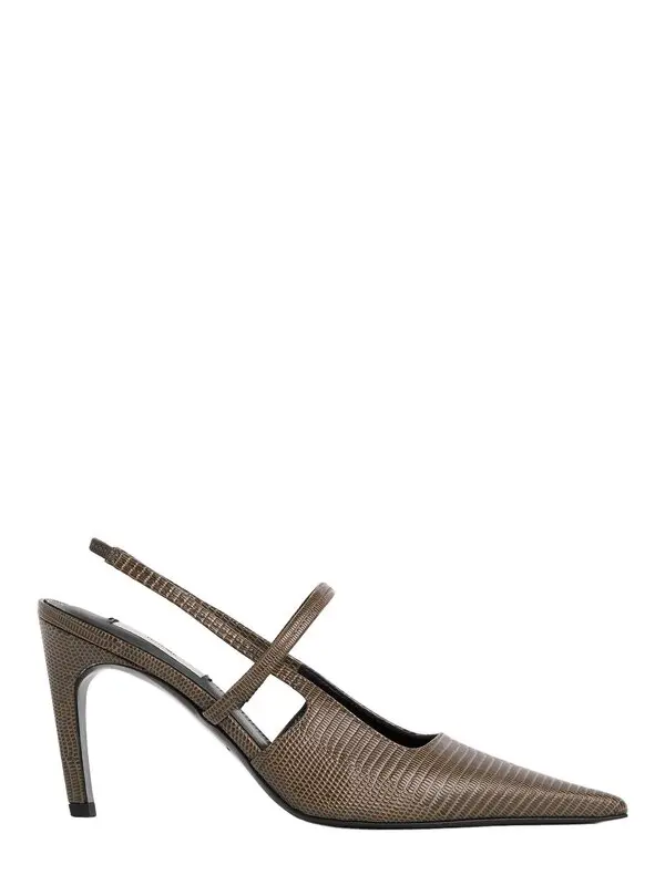 TOTEME Lizard-embossed Stiletto Slingbacks - Dark Olive
