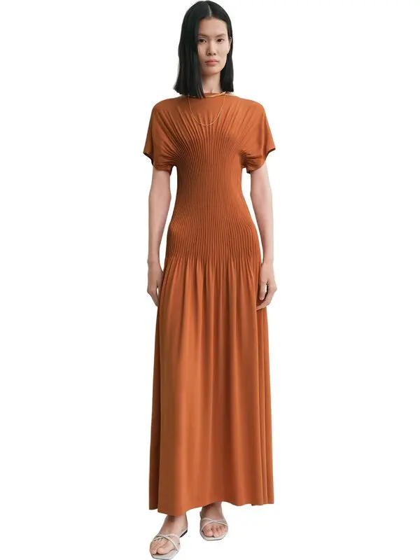 TOTEME Knife-pleated Maxi Dress - Terracotta