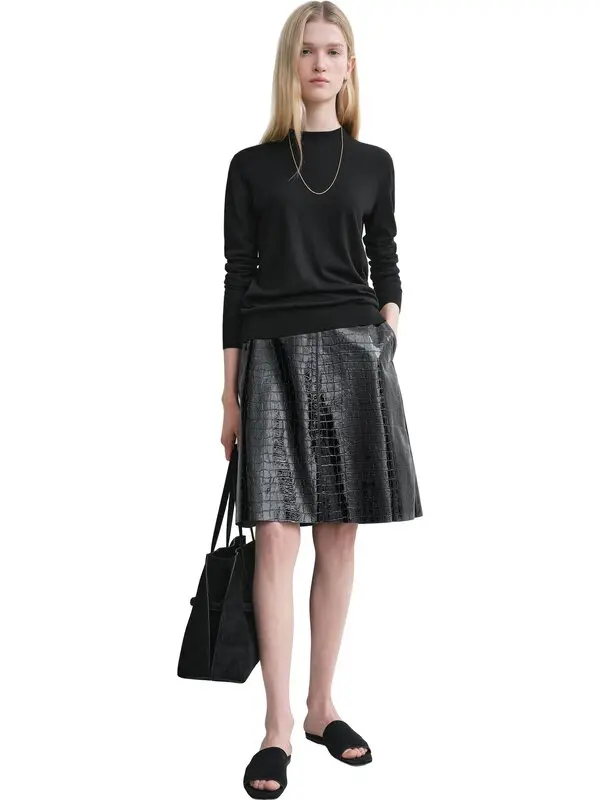 TOTEME Croco-embossed A-line Leather Skirt - Black