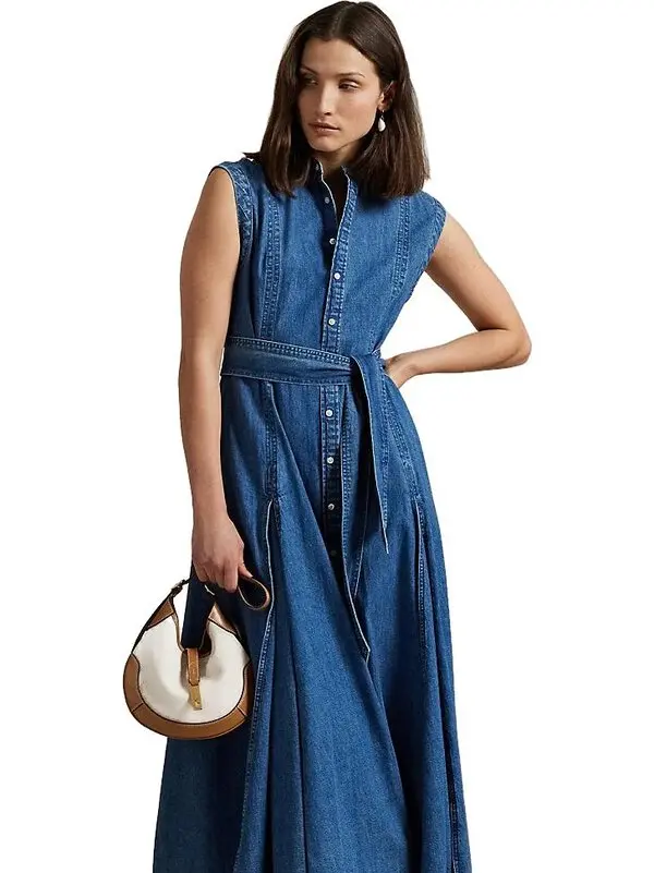 Ralph Lauren Belted Denim A-line Shirtdress - Indigo
