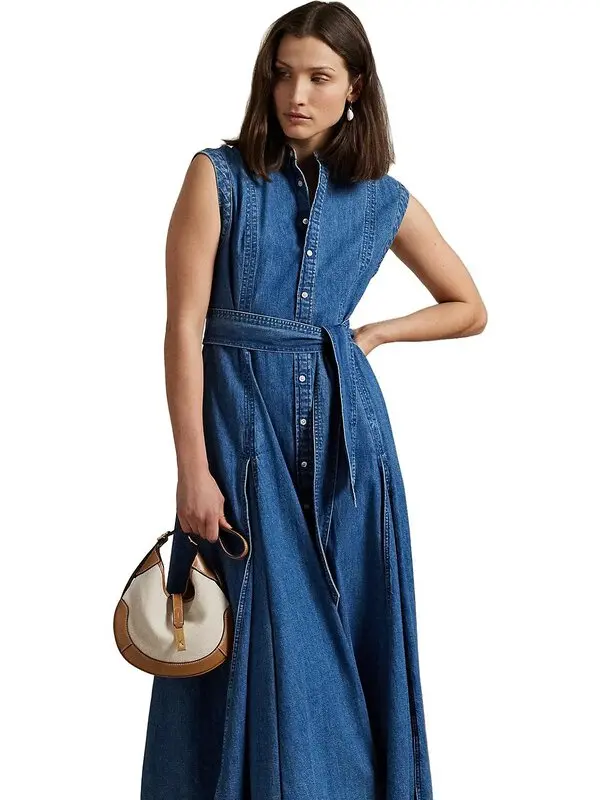 Ralph Lauren Belted Denim A-line Shirtdress - Indigo
