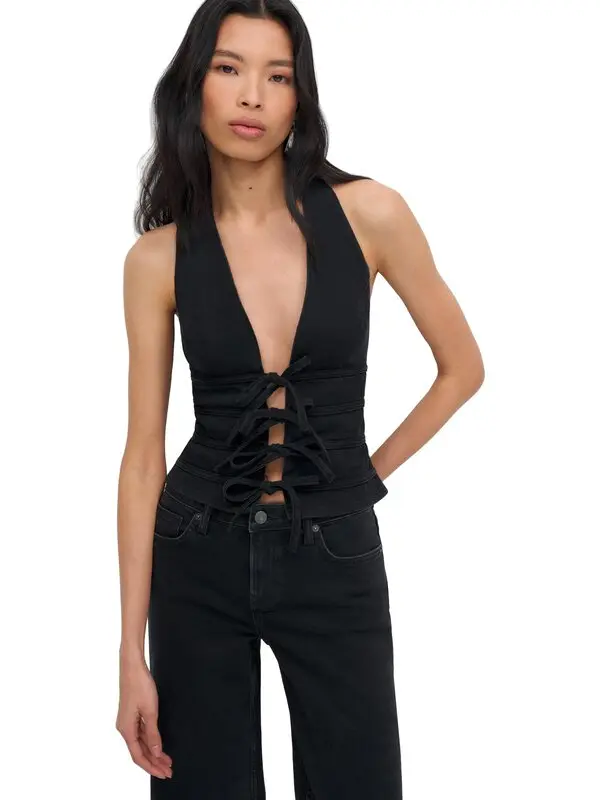 REFORMATION Kyleigh Denim Halter Top - Black