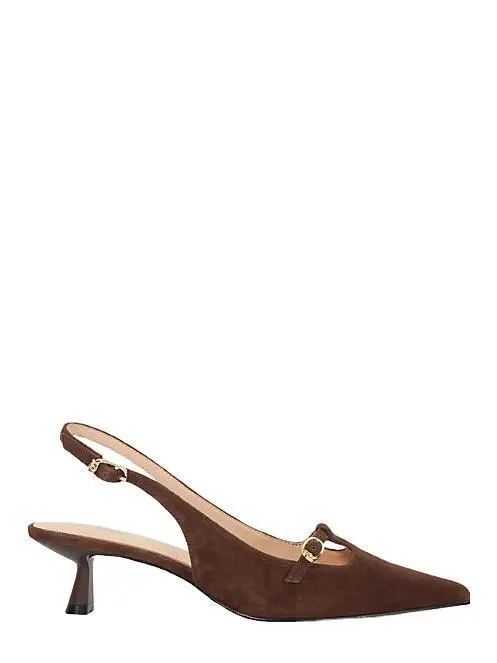DUNE Suede Slingback Courts With T-bar - Brown Suede