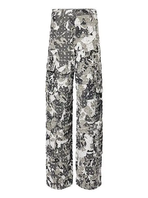 WHO DECIDES WAR BY EV BRAVADO Micros Distressed Camouflage Trousers - Grey