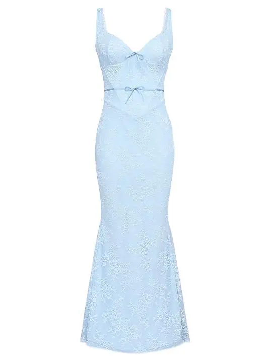 House Of Cb Sarai Sleeveless Stretch-lace Maxi Dress - Blue