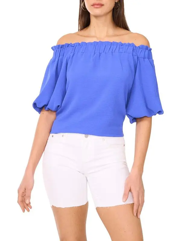 Vince Camuto Off-the-shoulder Crinkle Twill Top - Dazzling Blue