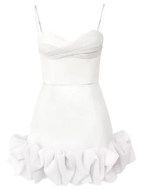 POST MERIDIEM Draped Ruffle Mini Dress - White
