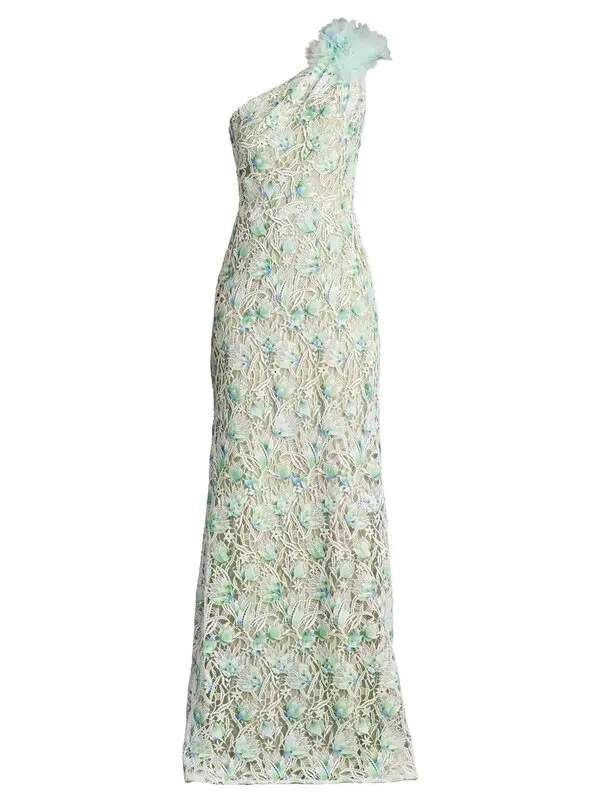 Tadashi Shoji Floral-motif Asymmetric Gown - White